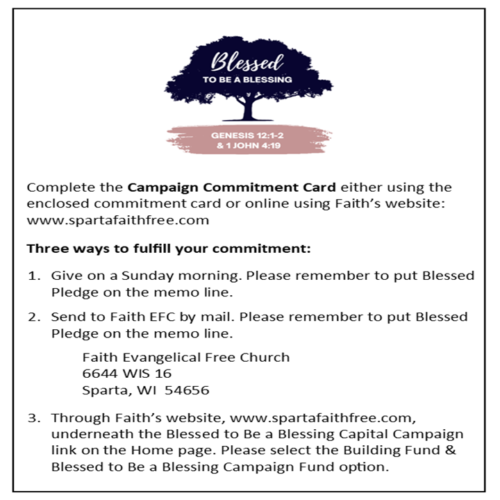Blessed to Be a Blessing » Faith Evangelical Free Church
